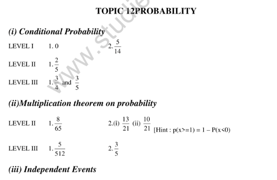 CBSE Class 12 Mathematics HOTs Probability Set D CBSE Class 12 Mathematics HOTs Probability Set D